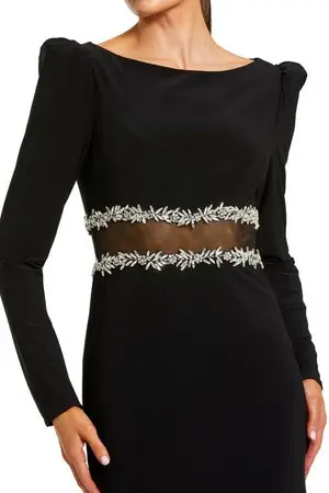 Mac Duggal Long Sleeve Jersey Gown With Jewel Detail
