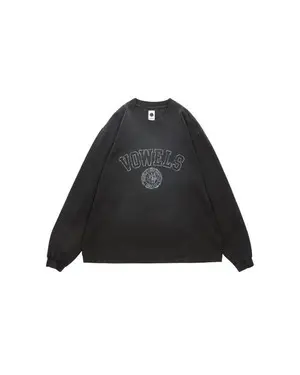 VOWELS Faded Collegiate Longsleeve Tee - Black
