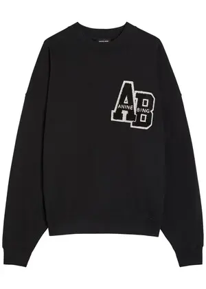 ANINE BING Miles Appliquéd Cotton Sweatshirt - Black
