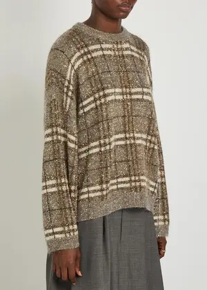 Brunello Cucinelli Checked Embellished Knit Jumper