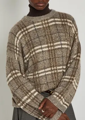Brunello Cucinelli Checked Embellished Knit Jumper