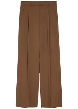 Brunello Cucinelli Tailored Wide-leg Wool-blend Trousers - Brown