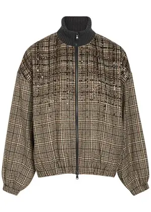 Brunello Cucinelli Padded Houndstooth Alpaca-blend Bomber Jacket
