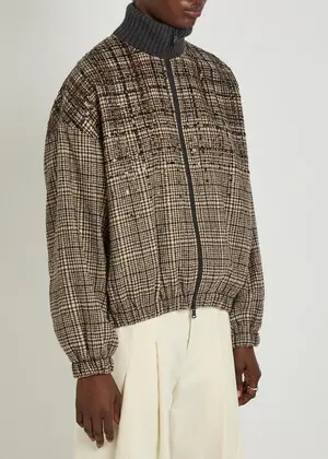 Brunello Cucinelli Padded Houndstooth Alpaca-blend Bomber Jacket