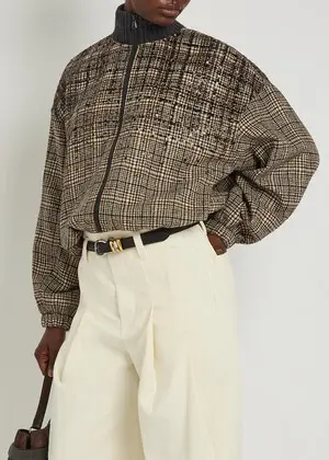 Brunello Cucinelli Padded Houndstooth Alpaca-blend Bomber Jacket