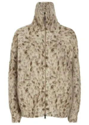 Brunello Cucinelli Lynx Jacquard Brushed Mohair-blend Cardigan