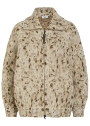 Brunello Cucinelli Lynx Jacquard Brushed Mohair-blend Cardigan - Beige