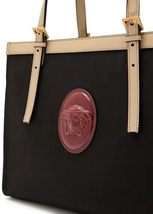 Versace Medium Logo-appliquéd Leather And Canvas Tote