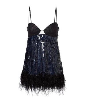 Johanna Ortiz Feather-trimmed Sequined Minidress