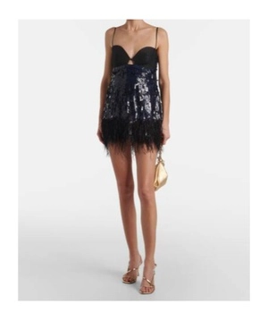 Johanna Ortiz Feather-trimmed Sequined Minidress