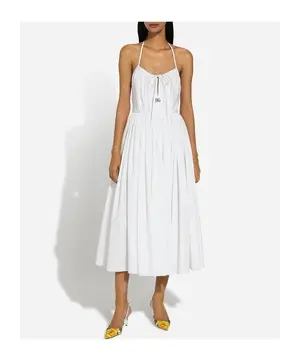 Dolce & Gabbana Drawstring Midi Dress With Logo Plaque