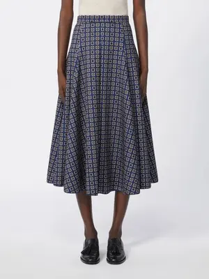 Max Mara Printed Midi Skirt - Navy Blue