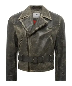MARINE SERRE Moon Belted Leather Biker Jacket