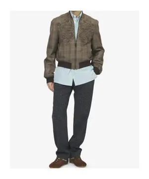 Alexander McQueen Embroidered Check Wool Bomber Jacket