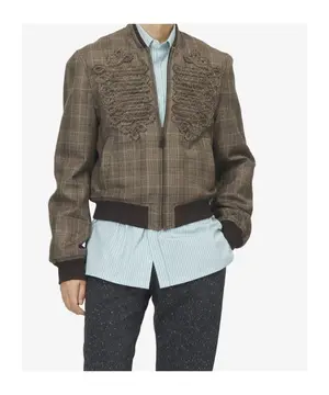 Alexander McQueen Embroidered Check Wool Bomber Jacket