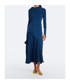 Victoria Beckham Asymmetrical Pleated Midi Dress