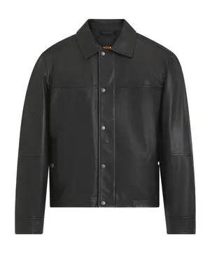 Hugo Boss Leather Press-stud Jacket - Black