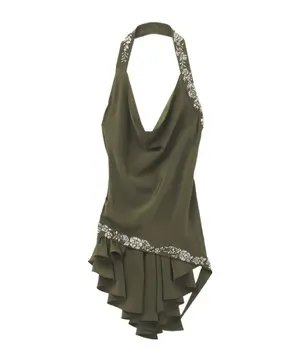 Alexander McQueen Floral Embroidery Asymmetric Top - Green