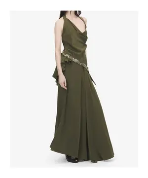 Alexander McQueen Embellished Asymmetric Halter Neck Top