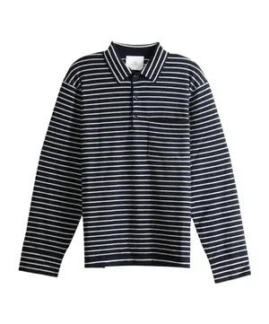 THE ELDER STATESMAN Superlight Striped Long-sleeve Polo Shirt - Nero Navy/canvas
