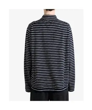 THE ELDER STATESMAN Superlight Striped Long-sleeve Polo Shirt - Nero Navy/canvas