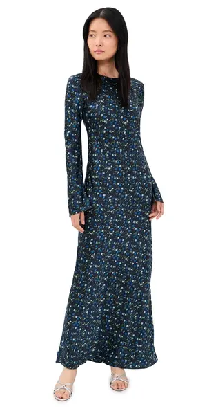 LEE MATHEWS Bella Silk Maxi Dress In Floral Print - Navy