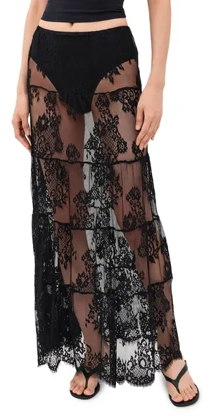 RUNAWAY THE LABEL Enola Tiered Lace Maxi Skirt - Black