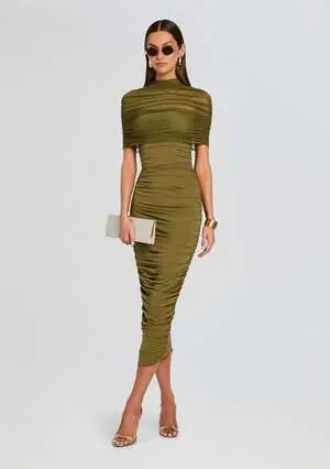SEROYA Roberta Mesh Dress - Olivewood