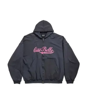 Balenciaga Logo Printed Zip-up Jacket - Washed Black