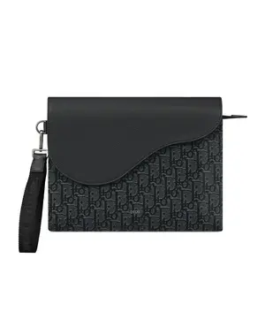 Dior Saddle A5 Triangle Pouch In Silver-tone Metallic Oblique Jacquard And Grained Calfskin