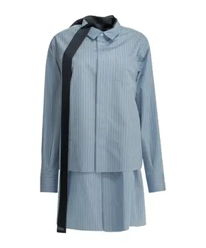Sacai Striped Scarf-detail Mini Dress - Light Blue