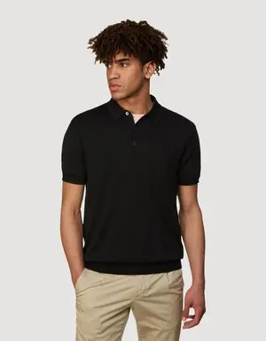 BARACUTA Fine Knit Short Sleeve Polo Shirt