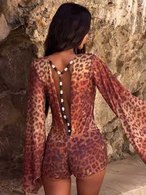 OUTCAST Kathryn Playsuit With Plunging Neckline And Bead Detailing