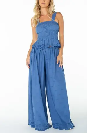 Roxy Cambria Wide Leg Eyelet Pants - Dutch Blue