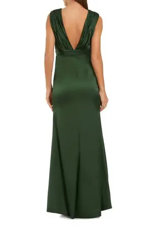 Mac Duggal Charmeuse Gown With 3d Flower Appliqué And Slit