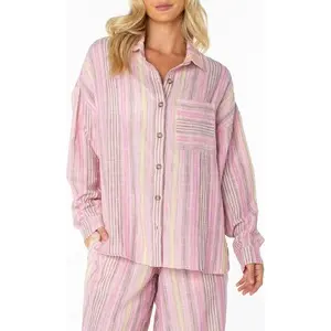 Roxy Lets Get Away Striped Cotton Button-up Shirt - Fuchsia Pink