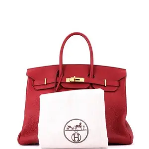 Hermès Birkin Handbag Clemence With Gold Hardware 35 - Red