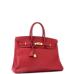 Hermès Birkin Handbag Clemence With Gold Hardware 35 - Red