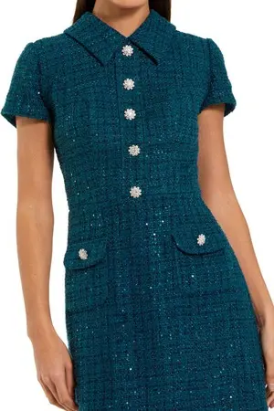 Mac Duggal Boucle Collared Button Up Mini Dress