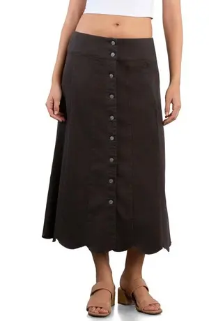 WASH LAB DENIM Scallop Denim Midi Dress Black