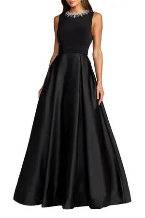 Mac Duggal Petite Pearl-embellished Sleeveless A-line Gown - Black