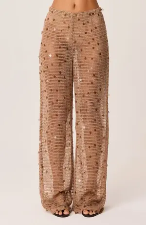 SNDYS. Kelyse Sequin Wide Leg Open Knit Pants