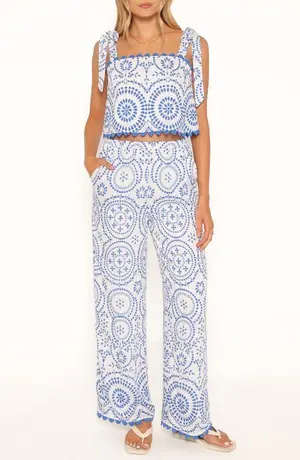 PETAL & PUP Felicia Tile Print Top & Pants Set - Blue Tile