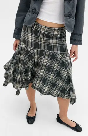 BDG URBAN OUTFITTERS Basque Check Cotton Midi Skirt