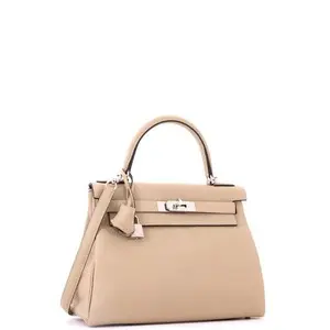 Hermès Kelly Handbag Light Clemence With Palladium Hardware 28 - White