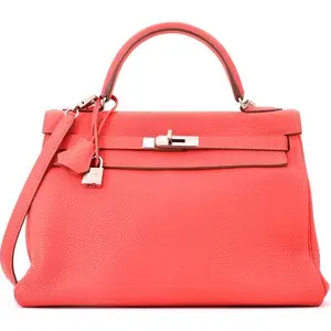 Hermès Kelly Handbag Clemence With Palladium Hardware 32 - Pink