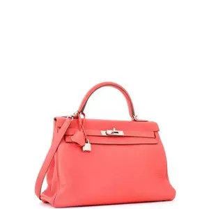 Hermès Kelly Handbag Clemence With Palladium Hardware 32 - Pink