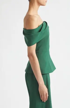 Carolina Herrera Draped Off The Shoulder Stretch Virgin Wool Top