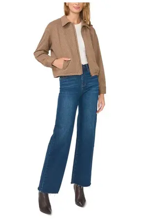 Vince Camuto Microcheck Zip-up Jacket With Spread Collar