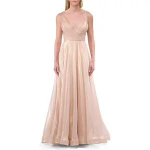 La Femme Metallic Chiffon Gown With Ruched Bodice And Slit